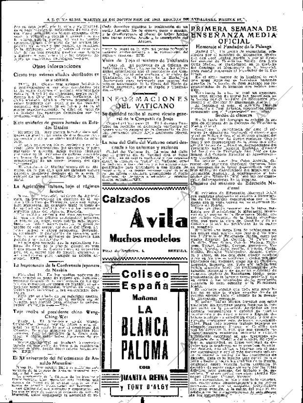 Periódico ABC SEVILLA 22-12-1942,portada - Archivo ABC