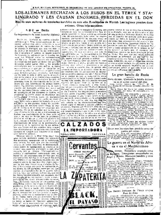 Periódico ABC SEVILLA 23-12-1942,portada - Archivo ABC