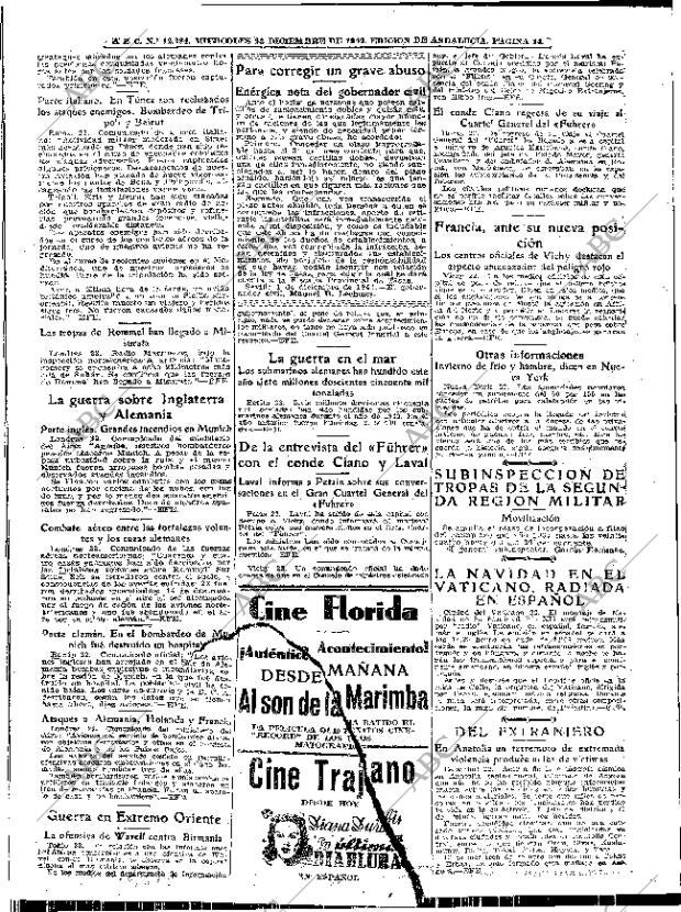 Periódico ABC SEVILLA 23-12-1942,portada - Archivo ABC