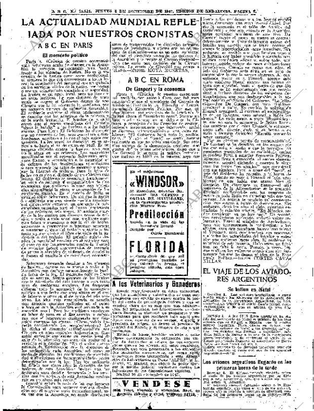 Periódico ABC SEVILLA 04-12-1947,portada - Archivo ABC