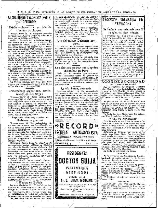 Periódico ABC SEVILLA 20-08-1958,portada - Archivo ABC
