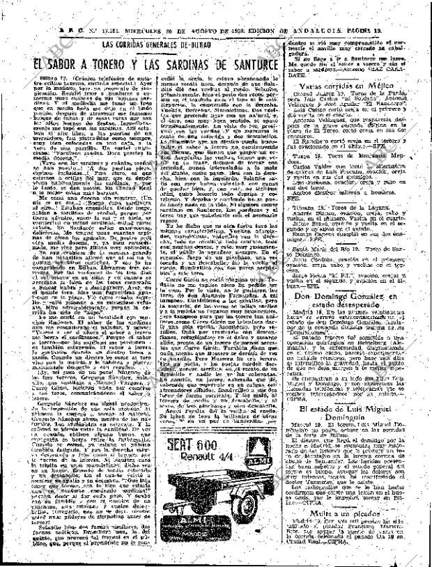 Periódico ABC SEVILLA 20-08-1958,portada - Archivo ABC