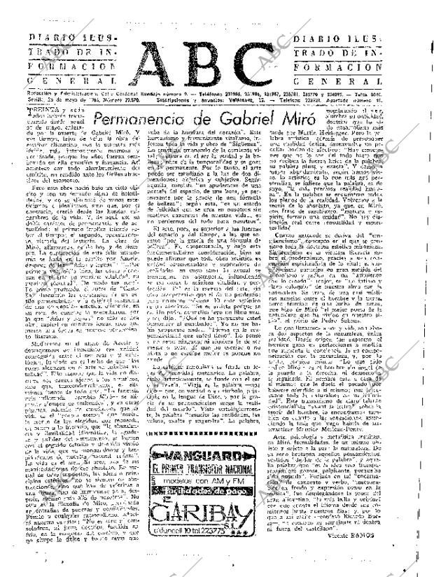 Periódico ABC SEVILLA 26-05-1966,portada - Archivo ABC