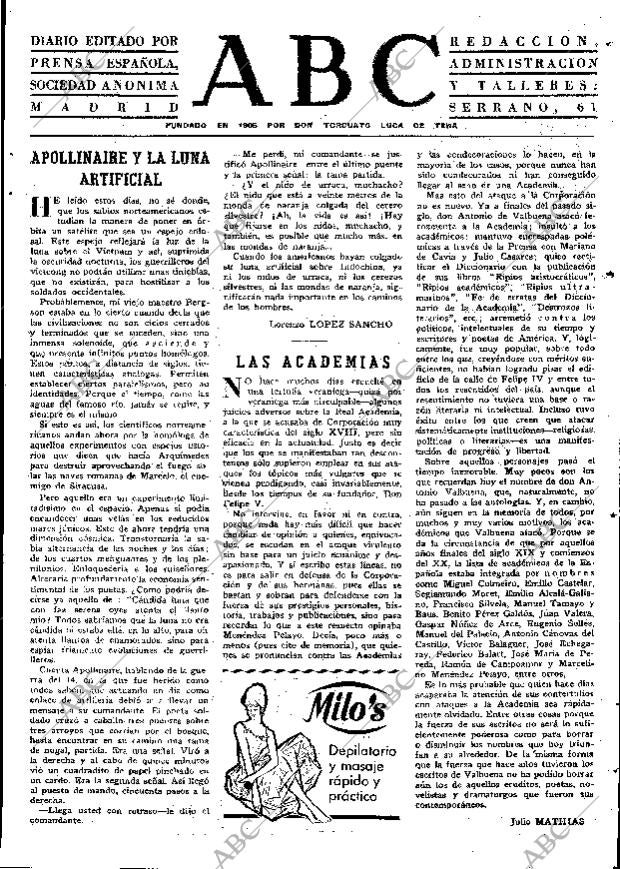 Periódico ABC MADRID 27-08-1966,portada - Archivo ABC