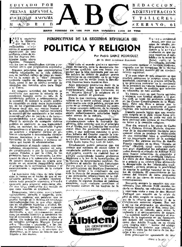Periódico ABC MADRID 21-08-1968,portada - Archivo ABC