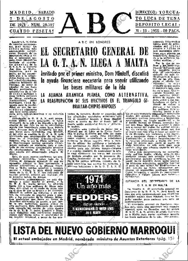 Periódico ABC MADRID 07-08-1971,portada - Archivo ABC