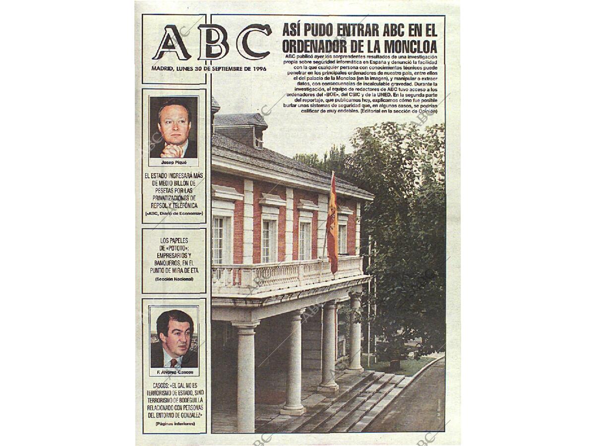 Periódico ABC MADRID 30-09-1996,portada - Archivo ABC