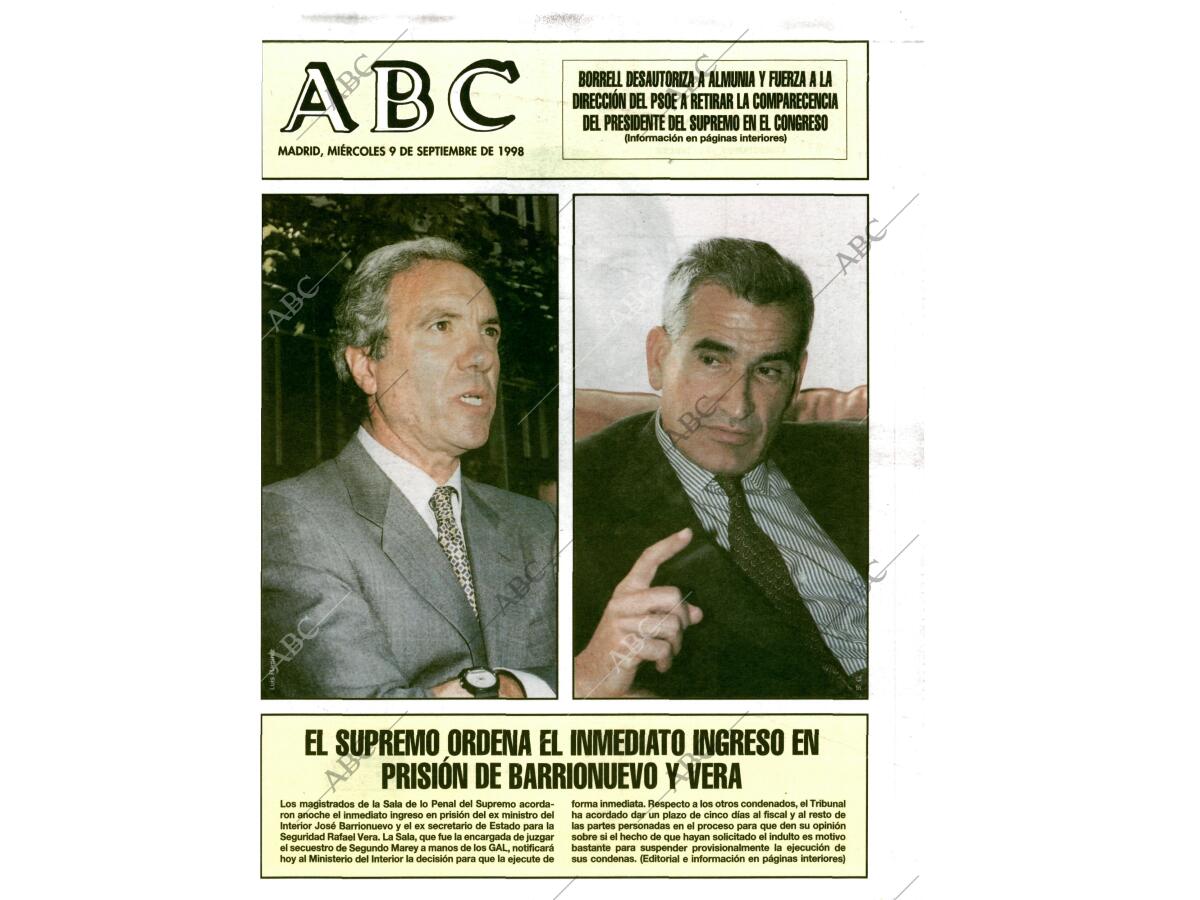 Periódico ABC MADRID 09-09-1998,portada - Archivo ABC