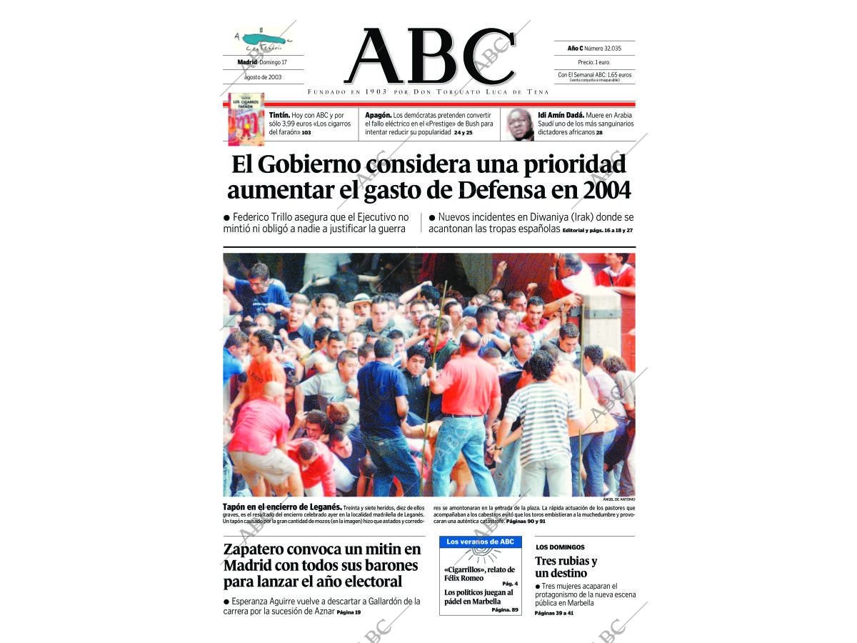 Periódico ABC MADRID 17-08-2003,portada - Archivo ABC