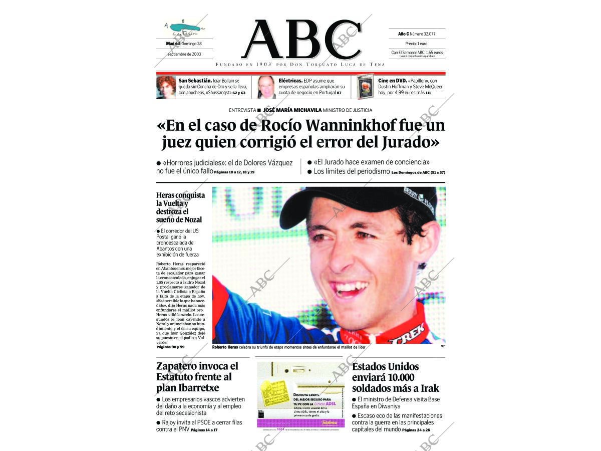 Periódico ABC MADRID 28-09-2003,portada - Archivo ABC