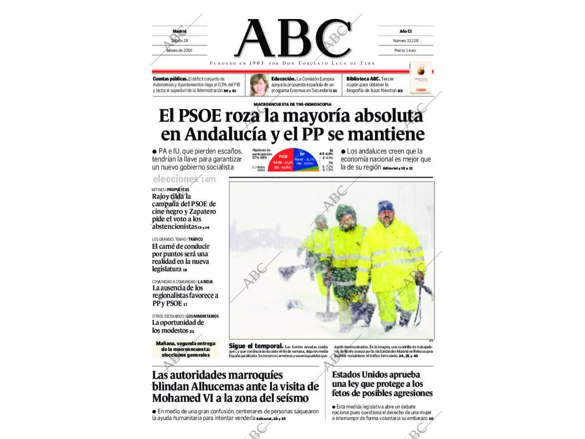 Periódico ABC MADRID 28-02-2004,portada - Archivo ABC