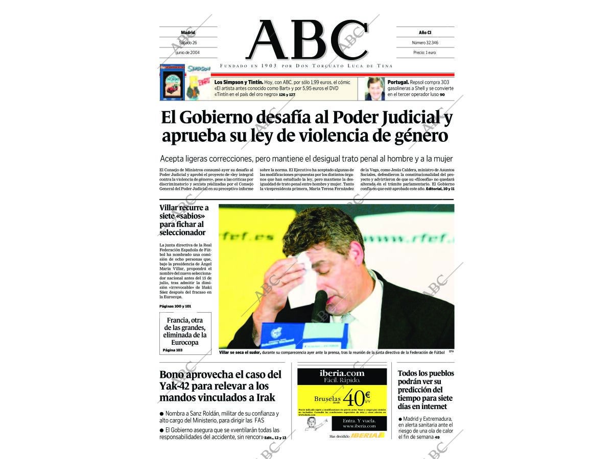 Periódico ABC MADRID 26-06-2004,portada - Archivo ABC