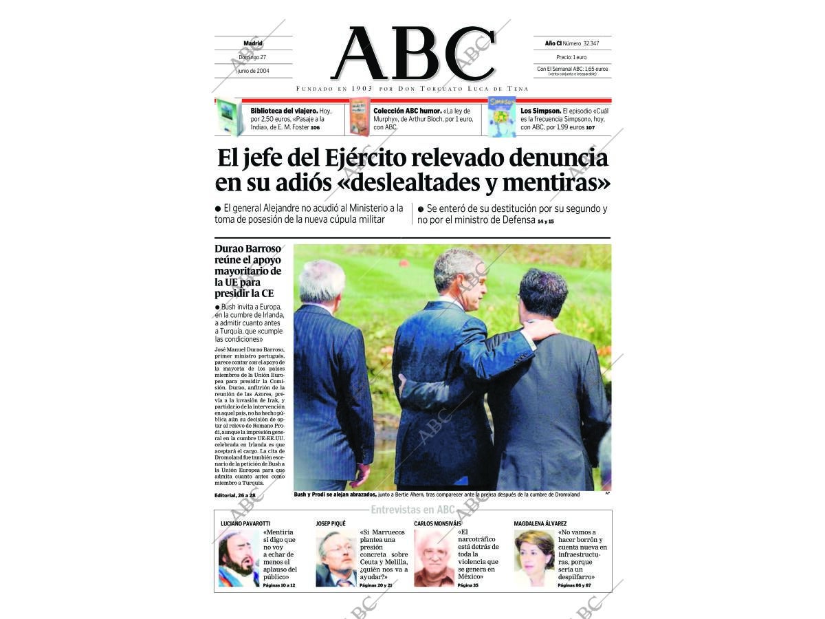 Periódico ABC MADRID 27-06-2004,portada - Archivo ABC
