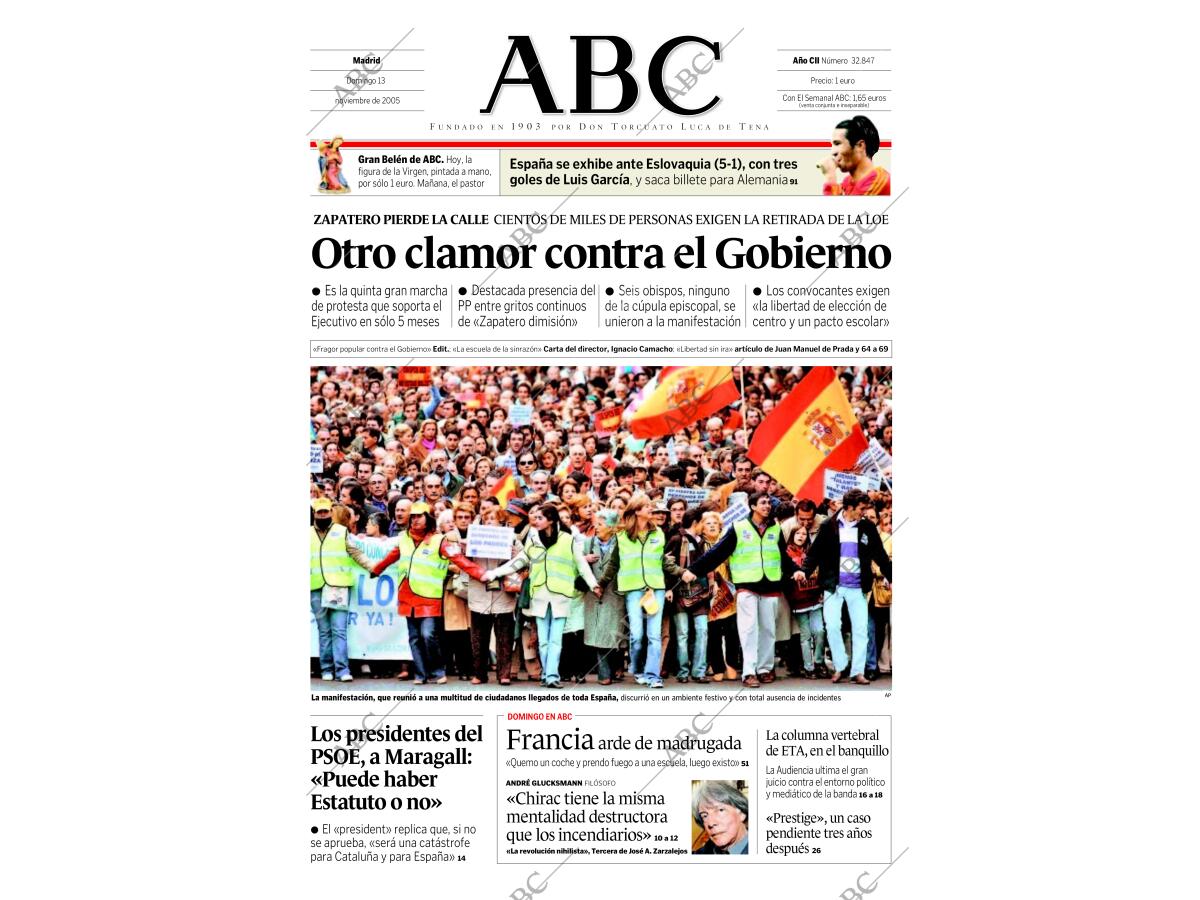 Periódico ABC MADRID 13-11-2005,portada - Archivo ABC