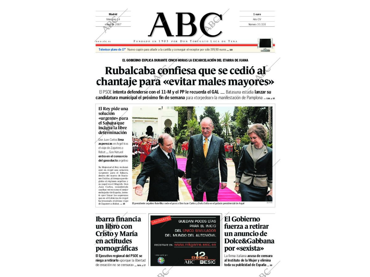 Periódico ABC MADRID 14-03-2007,portada - Archivo ABC