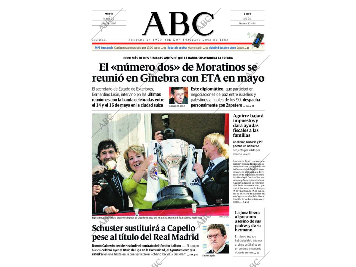 Periódico ABC MADRID 19-06-2007,portada - Archivo ABC