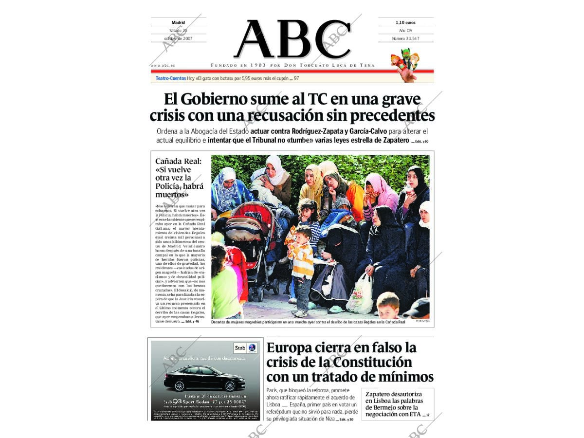 Periódico ABC MADRID 20-10-2007,portada - Archivo ABC