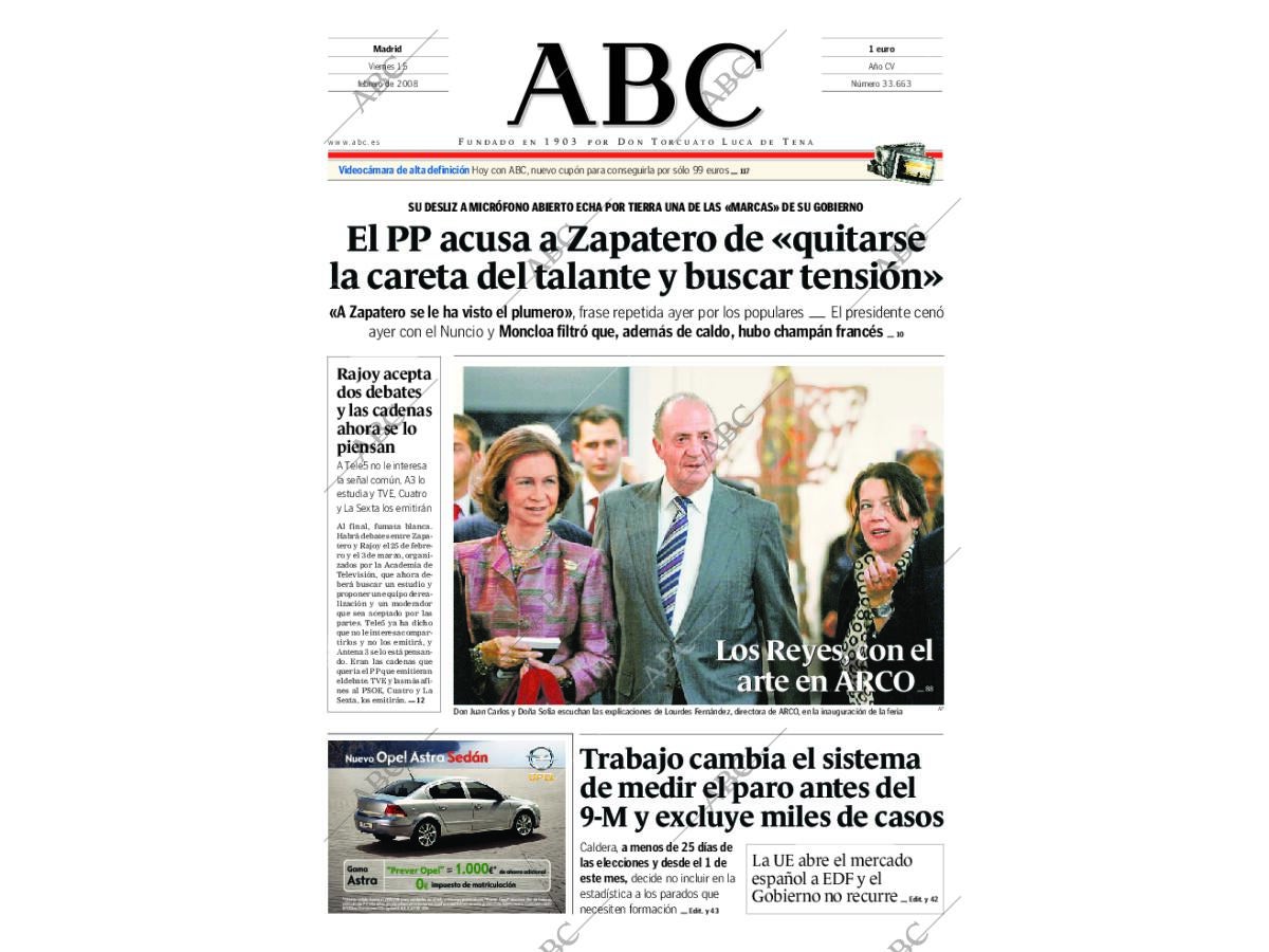 Periódico ABC MADRID 15-02-2008,portada - Archivo ABC