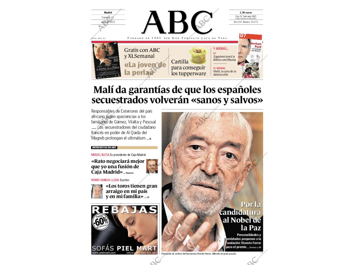 Periódico ABC MADRID 31-01-2010,portada - Archivo ABC