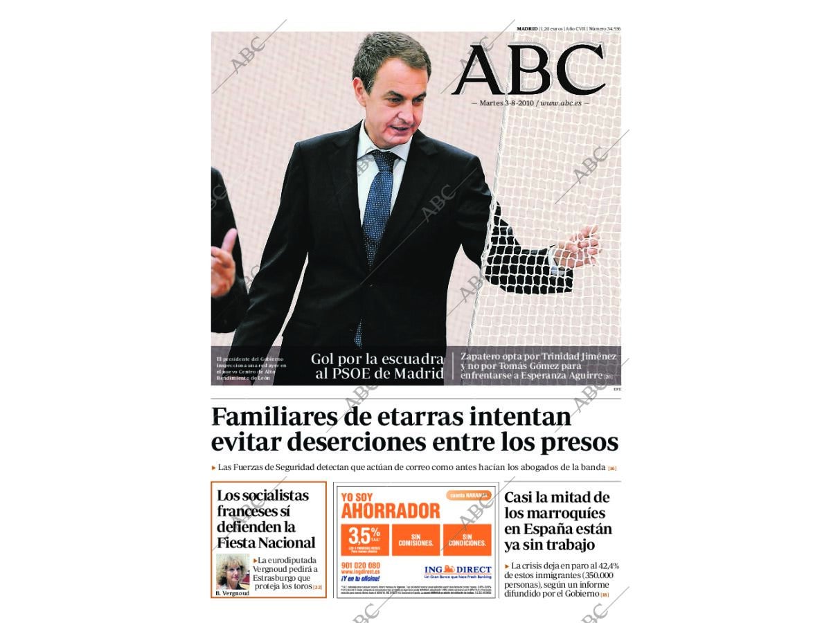 Periódico ABC MADRID 03-08-2010,portada - Archivo ABC