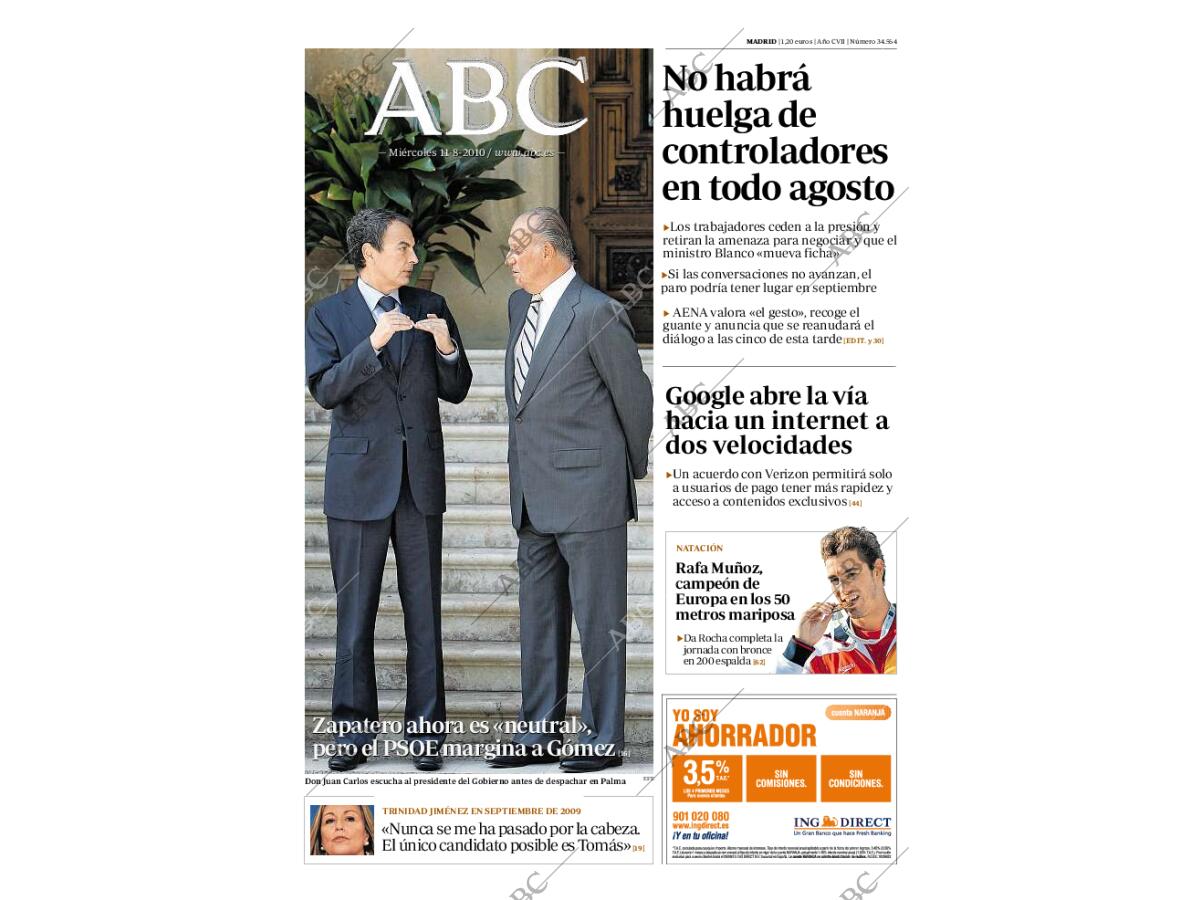 Periódico ABC MADRID 11-08-2010,portada - Archivo ABC