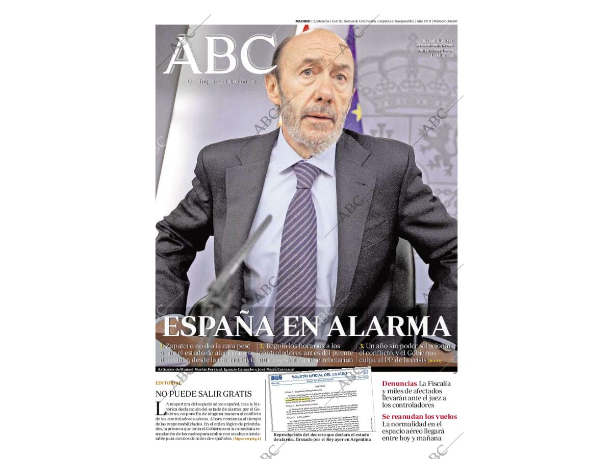 Periódico ABC MADRID 05-12-2010,portada - Archivo ABC