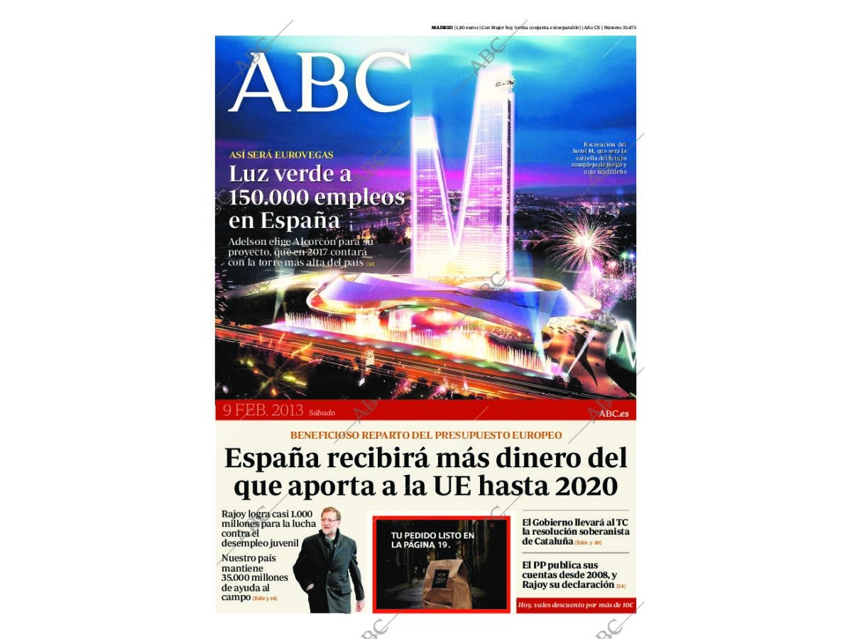 Periódico ABC MADRID 09-02-2013,portada - Archivo ABC