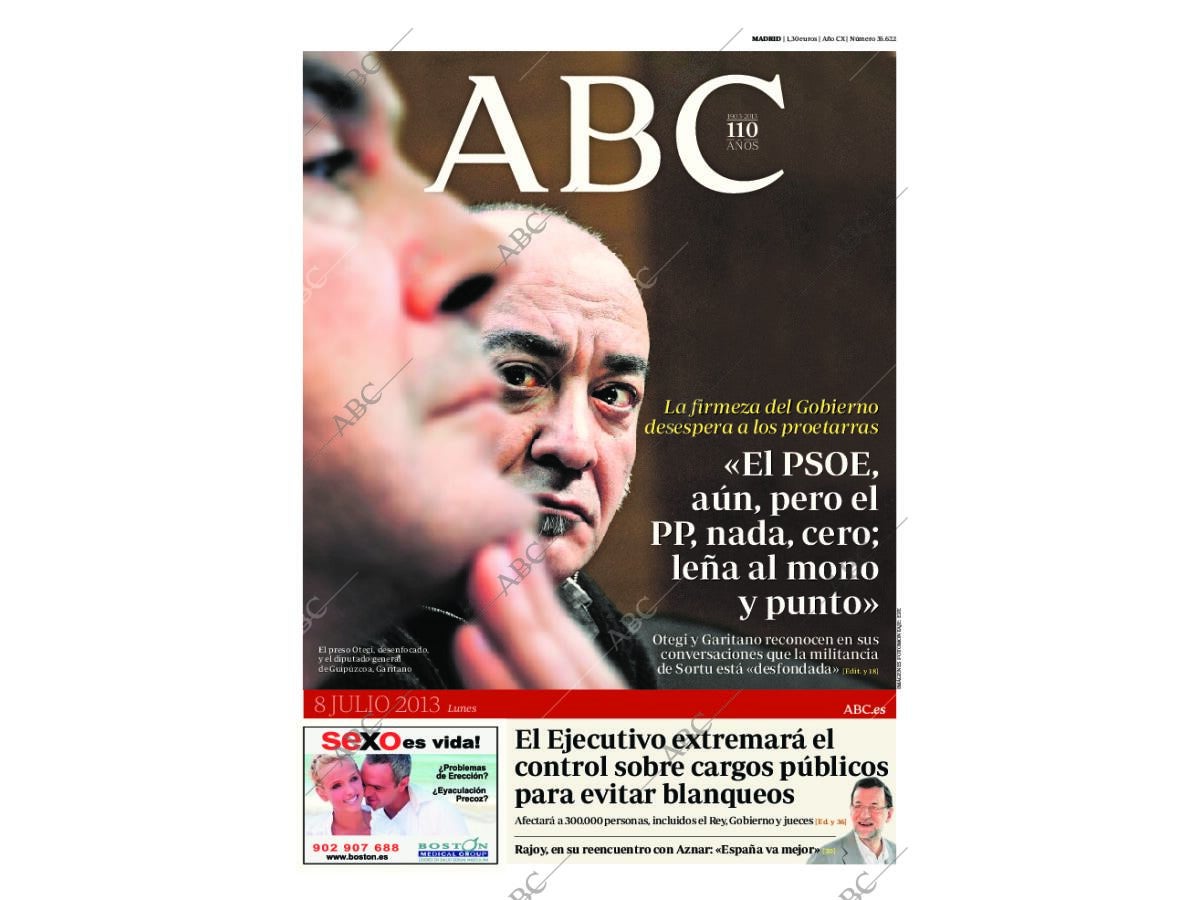 Periódico ABC MADRID 08-07-2013,portada - Archivo ABC
