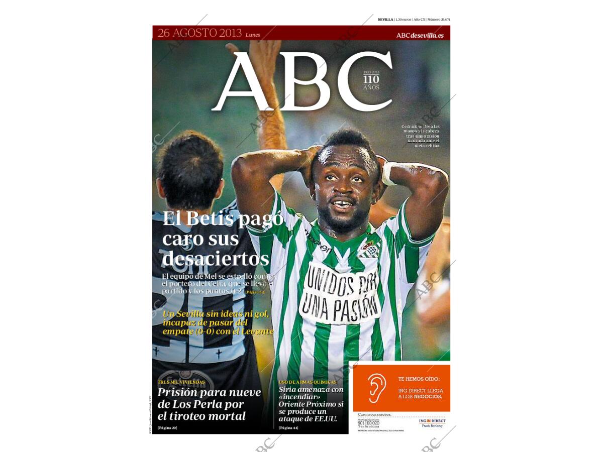 Periódico ABC SEVILLA 26-08-2013,portada - Archivo ABC