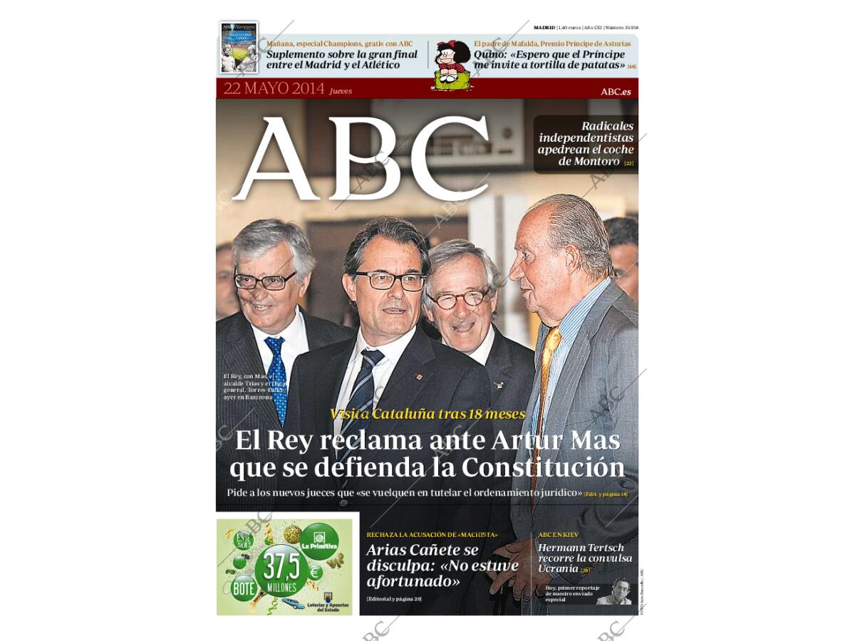 Periódico ABC MADRID 22-05-2014,portada - Archivo ABC