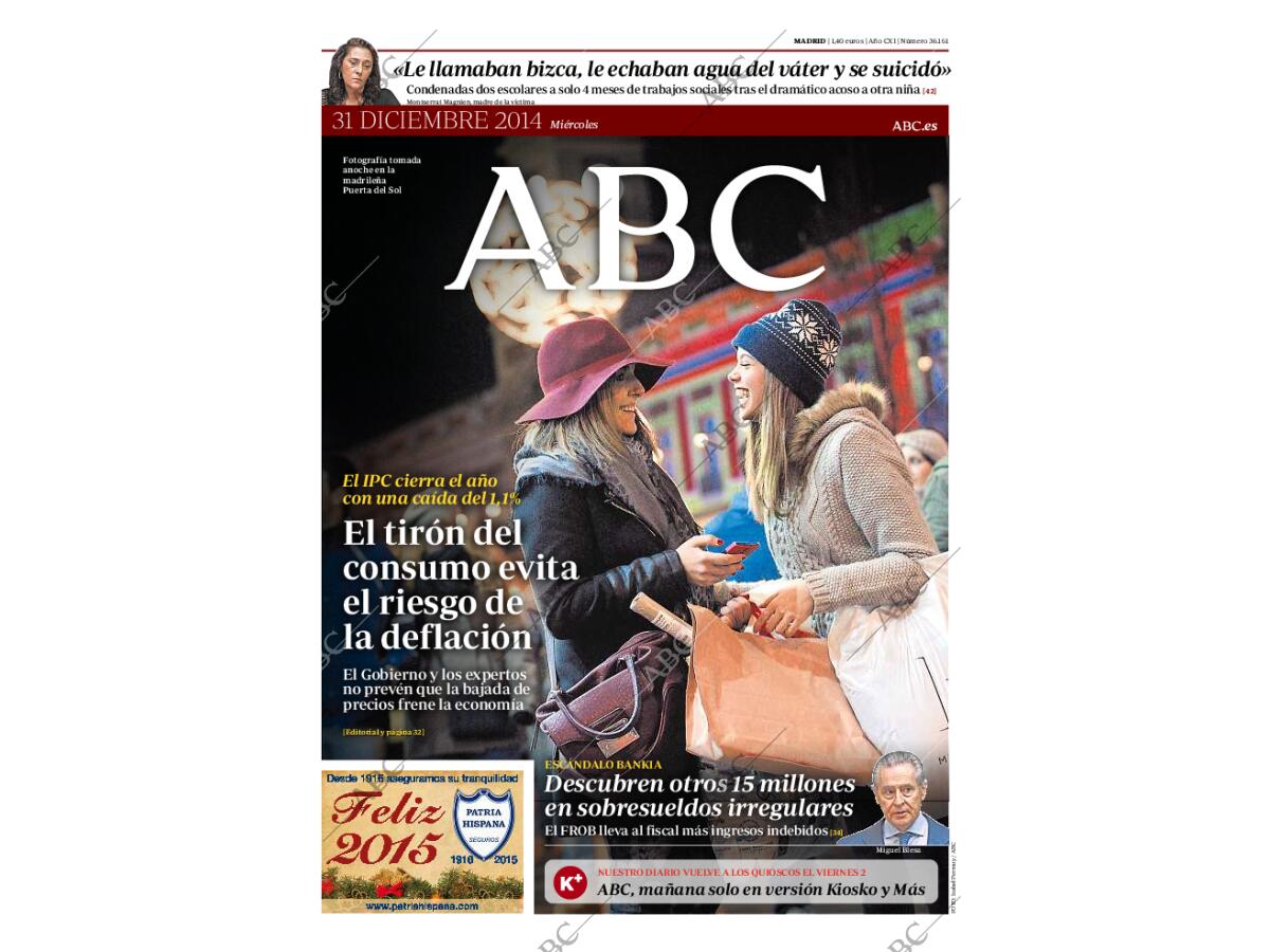 Periódico ABC MADRID 31-12-2014,portada - Archivo ABC
