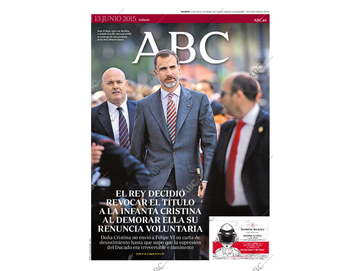 Periódico ABC MADRID 13-06-2015,portada - Archivo ABC