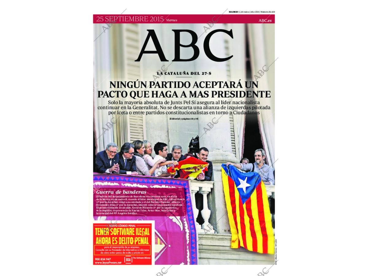 Periódico ABC MADRID 25-09-2015,portada - Archivo ABC
