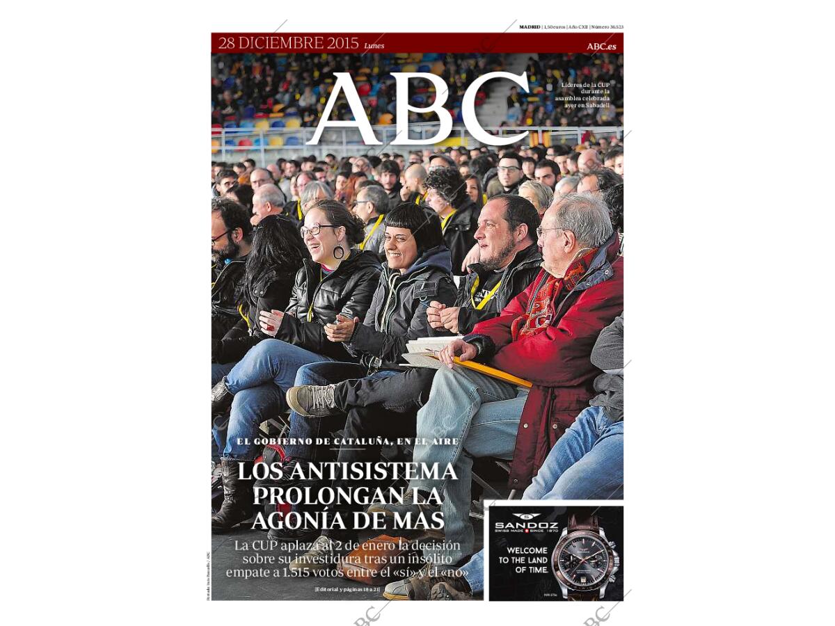Periódico ABC MADRID 28-12-2015,portada - Archivo ABC