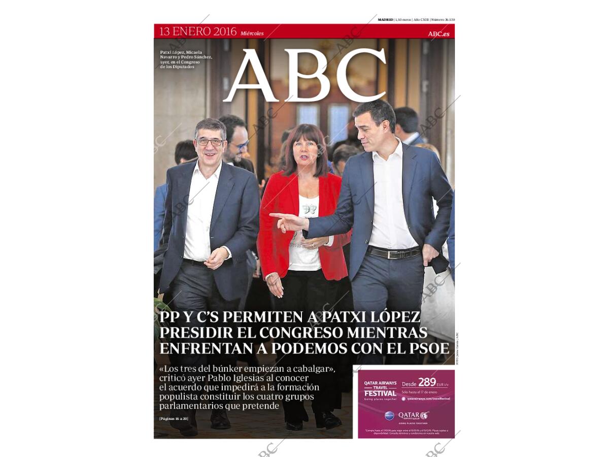 Periódico ABC MADRID 13-01-2016,portada - Archivo ABC