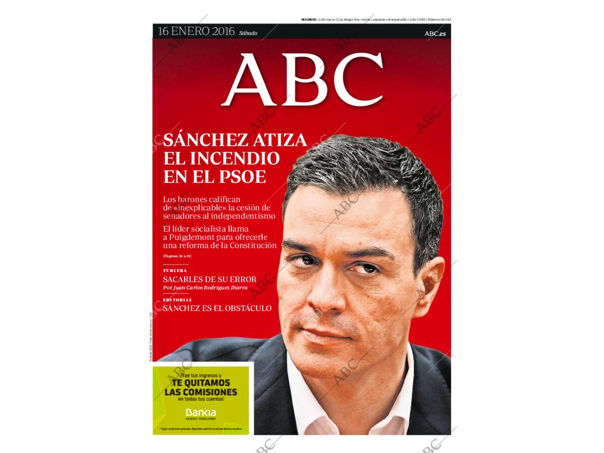 Periódico ABC MADRID 16-01-2016,portada - Archivo ABC