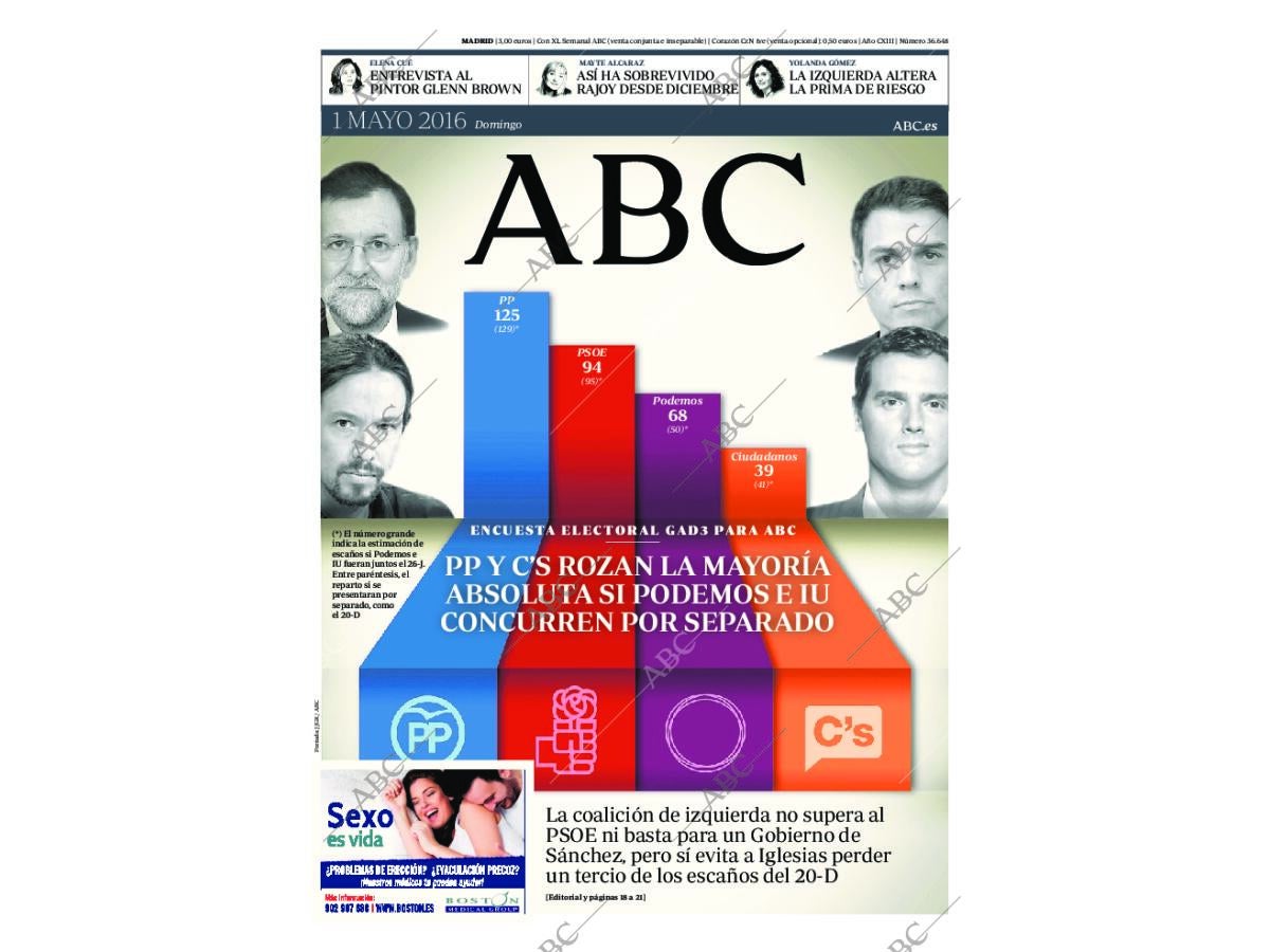 Periódico ABC MADRID 01-05-2016,portada - Archivo ABC