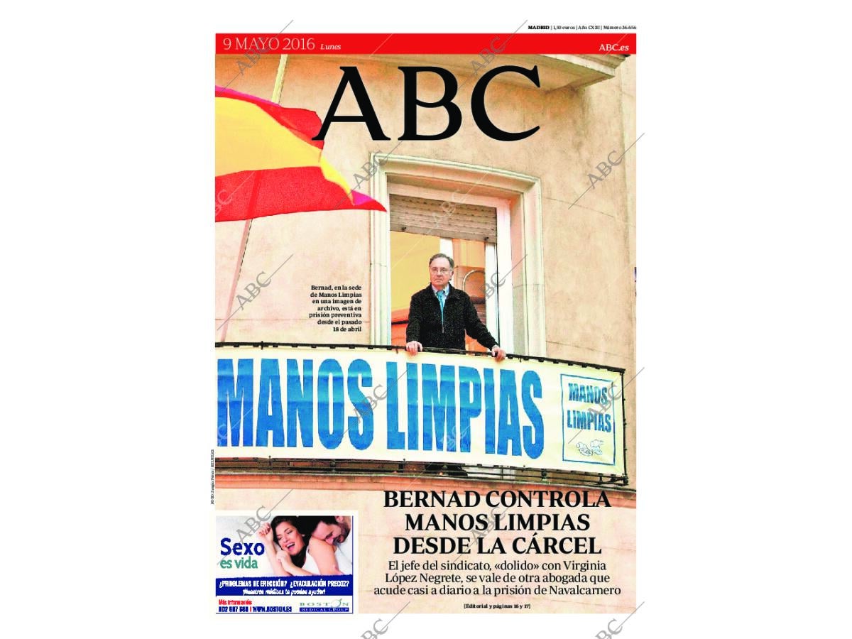 Periódico ABC MADRID 09-05-2016,portada - Archivo ABC