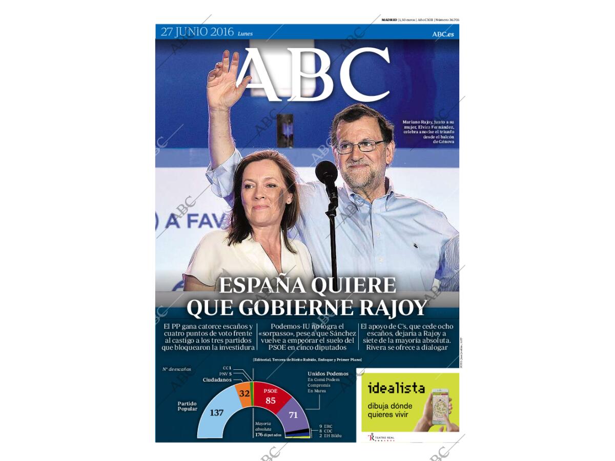 Periódico ABC MADRID 27-06-2016,portada - Archivo ABC