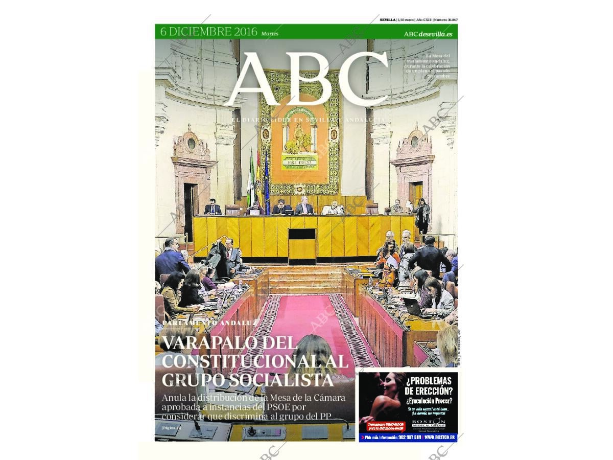 Periódico ABC SEVILLA 06-12-2016,portada - Archivo ABC