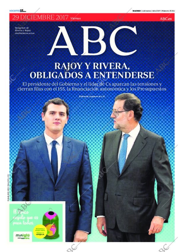 Periódico ABC MADRID 29-12-2017,portada - Archivo ABC
