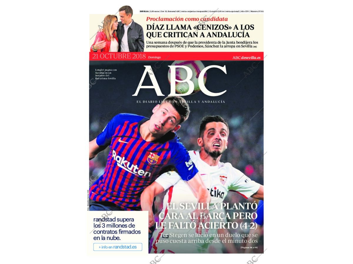Periódico ABC SEVILLA 21-10-2018,portada - Archivo ABC