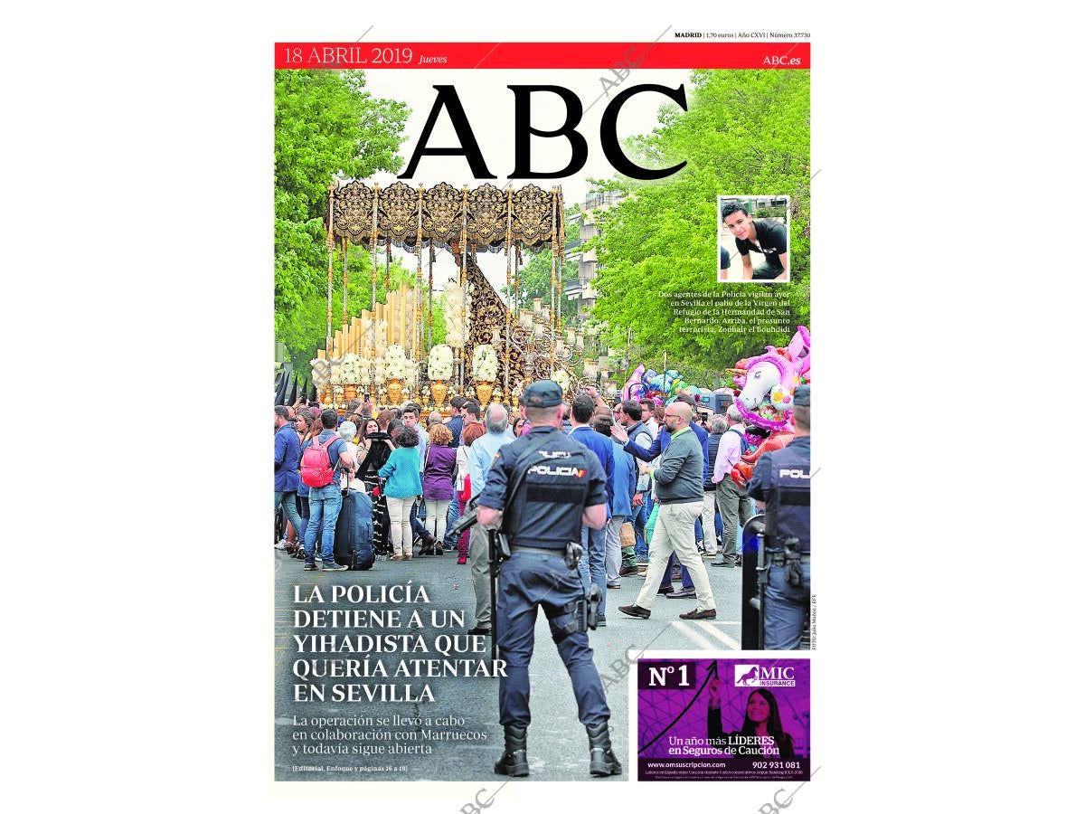 Periódico ABC MADRID 18-04-2019,portada - Archivo ABC