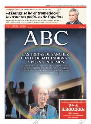 Periódico ABC MADRID 20-04-2019,portada - Archivo ABC