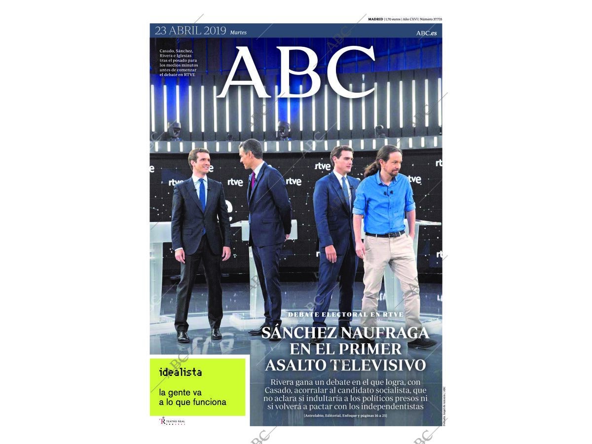 Periódico ABC MADRID 23-04-2019,portada - Archivo ABC