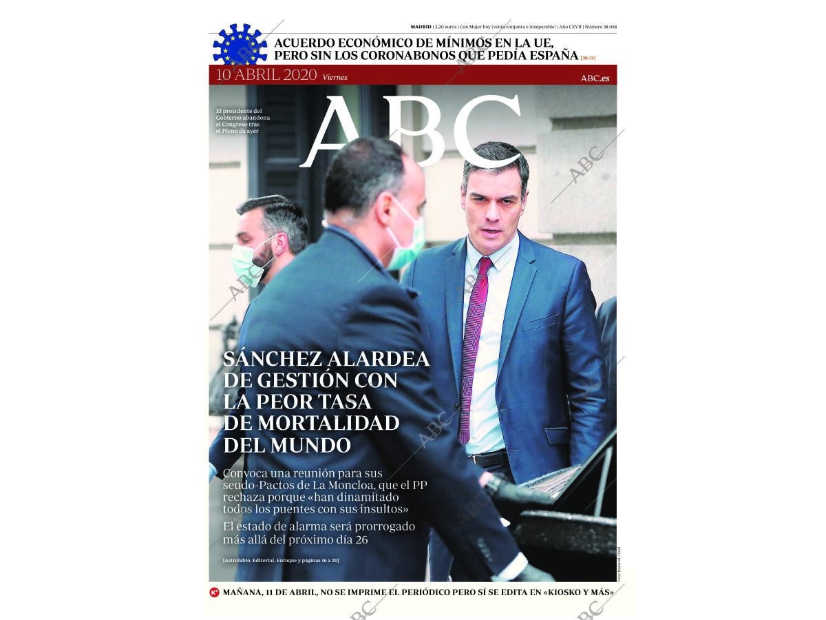 Periódico ABC MADRID 11-04-2020,portada - Archivo ABC
