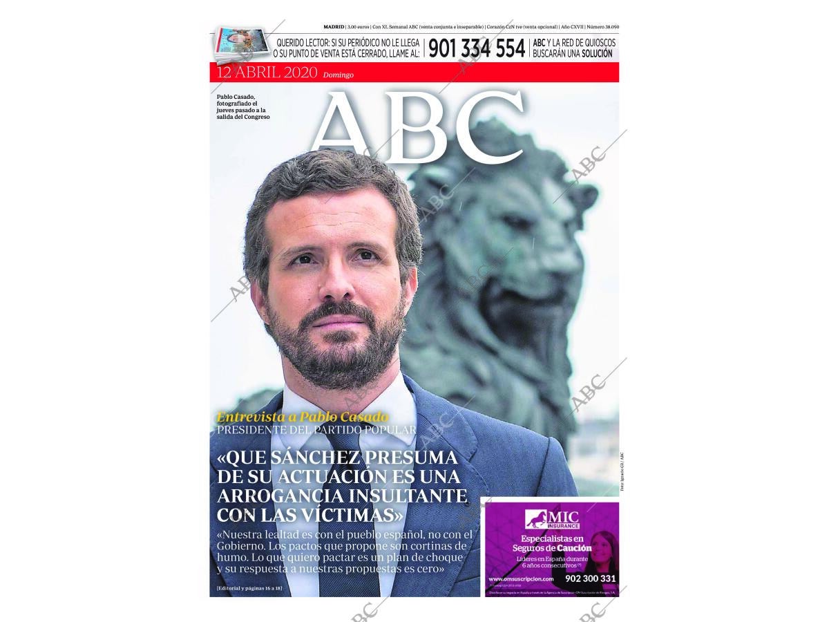 Periódico ABC MADRID 12-04-2020,portada - Archivo ABC