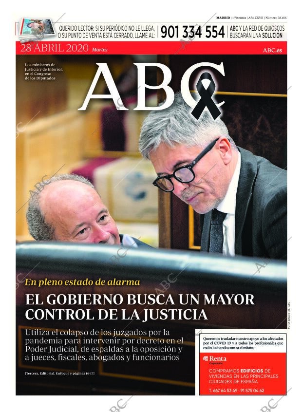 Periódico ABC MADRID 28-04-2020,portada - Archivo ABC