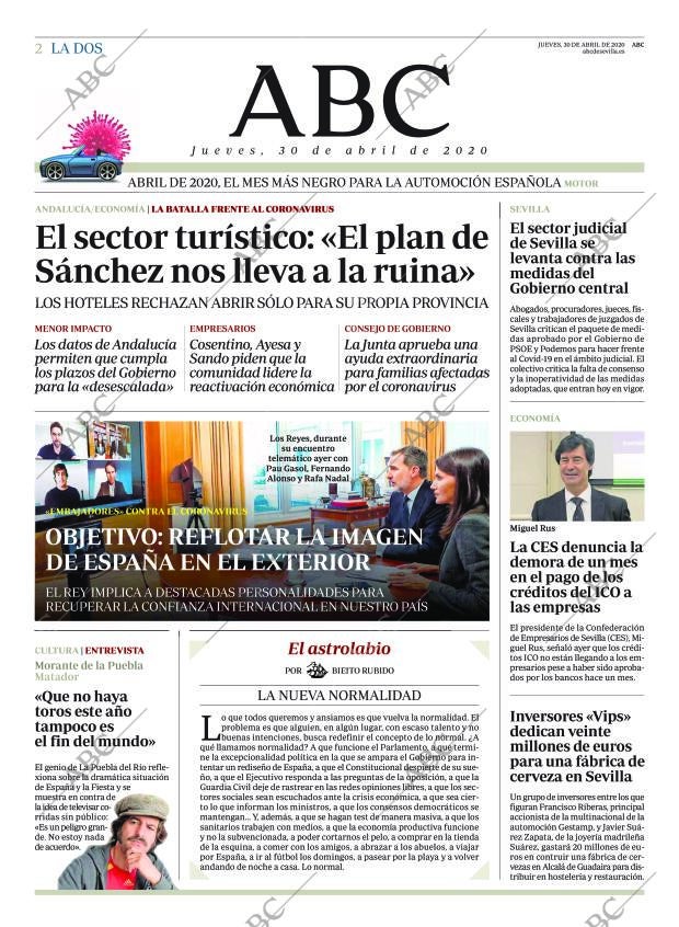 Periódico ABC SEVILLA 30-04-2020,portada - Archivo ABC