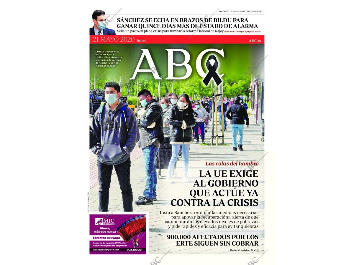 Periódico ABC MADRID 21-05-2020,portada - Archivo ABC